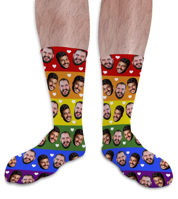 Rainbow Hearts Personalised Pride Photo Socks - Photo Socks UK