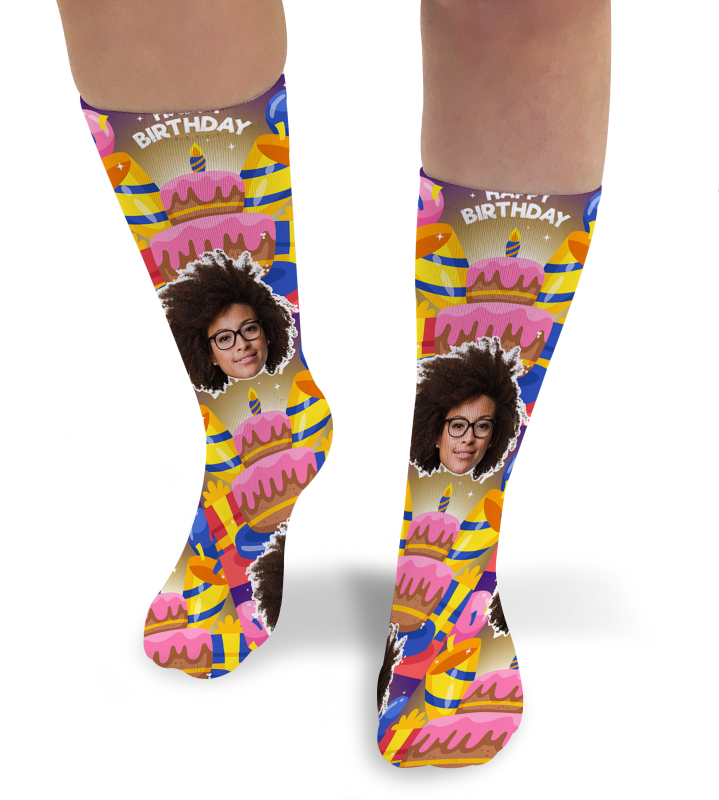 Happy Birthday Cake Personalised Photo Socks - Photo Socks UK